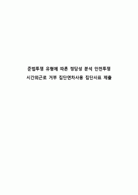 준법투쟁 유형에 따른 정당성 분석 안전투쟁 시간외근로 거부 집단연차사용 집단사표 제출-1페이지