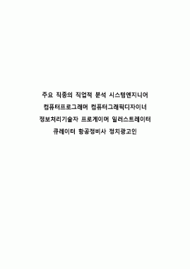 주요 직종의 직업적 분석 시스템엔지니어 컴퓨터프로그래머 컴퓨터그래픽디자이너 정보처리기술자 프로게이머 일러스트레이터 큐레이터 항공정비사 정치광고인-1페이지