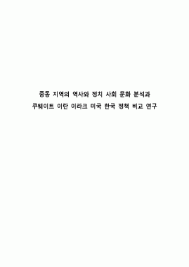 중동 지역의 역사와 정치 사회 문화 분석과 쿠웨이트 이란 이라크 미국 한국 정책 비교 연구-1페이지