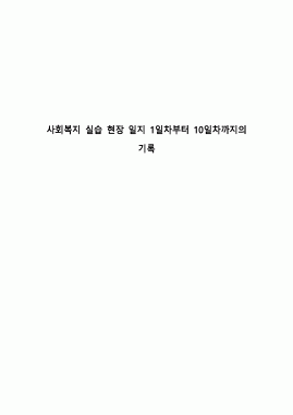 사회복지 실습 현장 일지 1일차부터 10일차까지의 기록-1페이지
