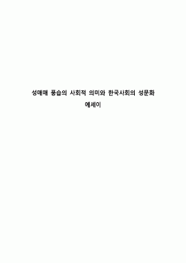 성매매 풍습의 사회적 의미와 한국사회의 성문화 에세이-1페이지