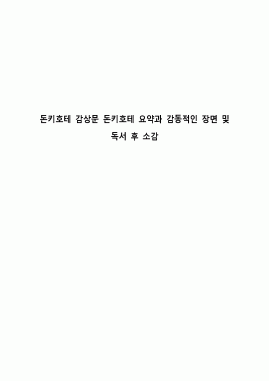 돈키호테 감상문 돈키호테 요약과 감동적인 장면 및 독서 후 소감-1페이지