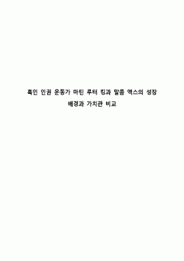 흑인 인권 운동가 마틴 루터 킹과 말콤 엑스의 성장 배경과 가치관 비교-1페이지