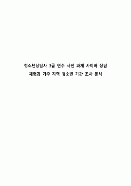 청소년상담사 3급 연수 사전 과제 사이버 상담 체험과 거주 지역 청소년 기관 조사 분석-1페이지