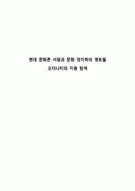 현대 문화론 서평과 문화 정치학의 영토들 모더니티의 지층 탐색-1페이지