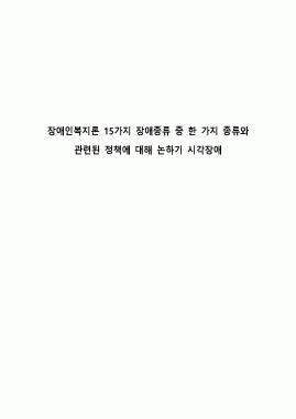 장애인복지론 15가지 장애종류 중 한 가지 종류와 관련된 정책에 대해 논하기 시각장애-1페이지