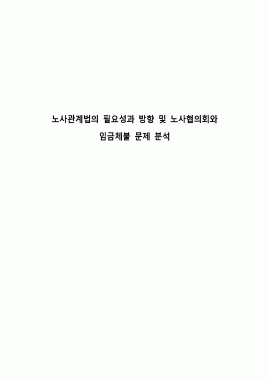 노사관계법의 필요성과 방향 및 노사협의회와 임금체불 문제 분석-1페이지
