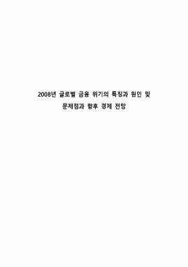 2008년 글로벌 금융 위기의 특징과 원인 및 문제점과 향후 경제 전망-1페이지