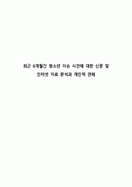 최근 6개월간 청소년 이슈 사건에 대한 신문 및 인터넷 자료 분석과 개인적 견해-1페이지
