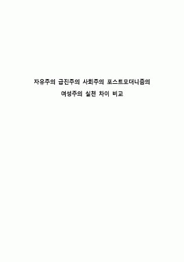 자유주의 급진주의 사회주의 포스트모더니즘의 여성주의 실천 차이 비교-1페이지