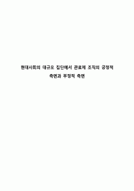 현대사회의 대규모 집단에서 관료제 조직의 긍정적 측면과 부정적 측면-1페이지