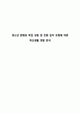 청소년 문화와 학업 성향 및 친화 집착 유형에 따른 학교생활 영향 분석-1페이지