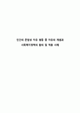 인간의 존엄성 자유 평등 중 자유의 개념과 사회복지정책의 함의 및 적용 사례-1페이지