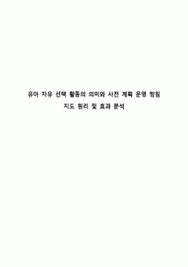 유아 자유 선택 활동의 의미와 사전 계획 운영 방침 지도 원리 및 효과 분석-1페이지