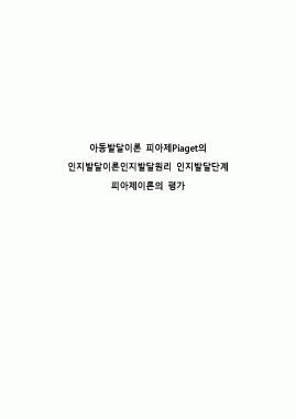 아동발달이론 피아제Piaget의 인지발달이론인지발달원리 인지발달단계 피아제이론의 평가-1페이지