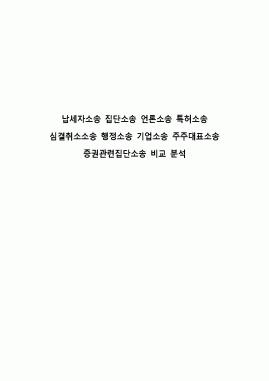 납세자소송 집단소송 언론소송 특허소송 심결취소소송 행정소송 기업소송 주주대표소송 증권관련집단소송 비교 분석-1페이지