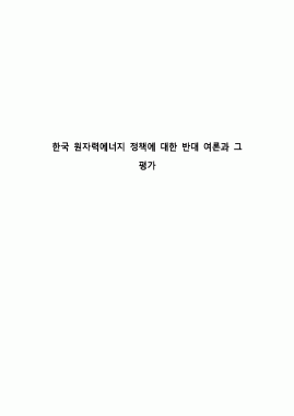 한국 원자력에너지 정책에 대한 반대 여론과 그 평가-1페이지