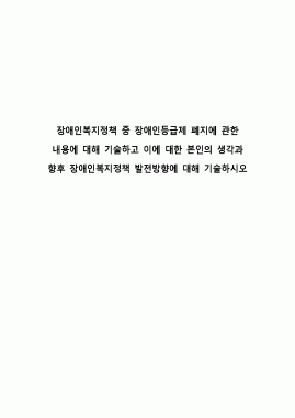 장애인복지정책 중 장애인등급제 폐지에 관한 내용에 대해 기술하고 이에 대한 본인의 생각과 향후 장애인복지정책 발전방향에 대해 기술하시오-1페이지