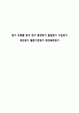 원가 유형별 분석 연구 환경원가 품질원가 수입원가 제조원가 활동기준원가 완전배부원가-1페이지