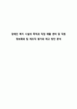 장애인 복지 시설의 목적과 직업 재활 센터 및 직원 정보화와 팀 제조직 평가와 제고 방안 분석-1페이지