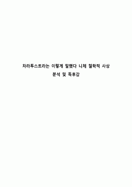 차라투스트라는 이렇게 말했다 니체 철학적 사상 분석 및 독후감-1페이지