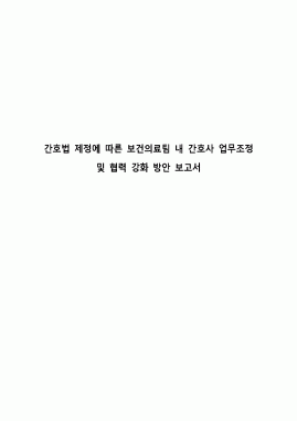 간호법 제정에 따른 보건의료팀 내 간호사 업무조정 및 협력 강화 방안 보고서-1페이지