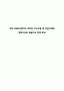 위성 DMB사업자의 의미와 구도모델 및 진입규제와 경쟁구조와 채널구성 운영 분석-1페이지