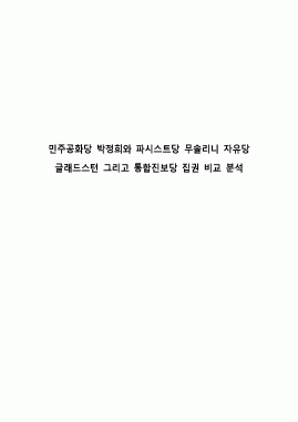 민주공화당 박정희와 파시스트당 무솔리니 자유당 글래드스턴 그리고 통합진보당 집권 비교 분석-1페이지