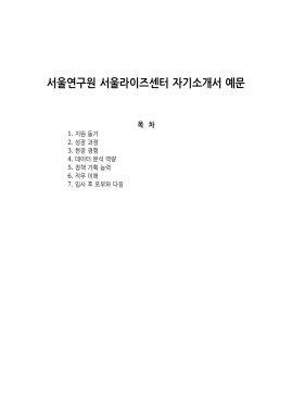 서울연구원 서울라이즈센터 자기소개서 예문-1페이지
