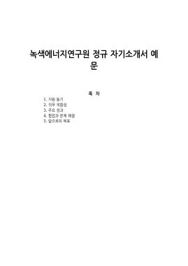 녹색에너지연구원 정규 자기소개서 예문-1페이지