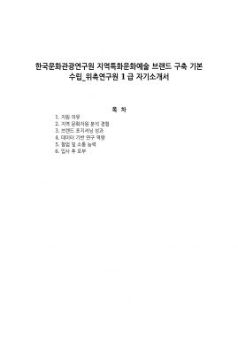 한국문화관광연구원 지역특화문화예술 브랜드 구축 기본 수립_위촉연구원 1급 자기소개서-1페이지