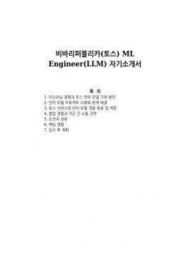 비바리퍼블리카(토스) ML Engineer(LLM) 자기소개서-1페이지