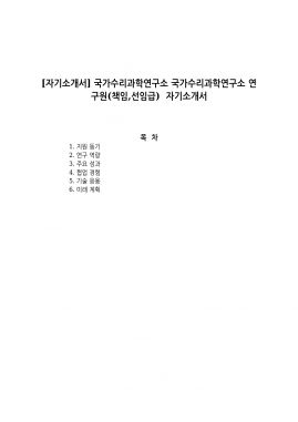 [자기소개서] 국가수리과학연구소 국가수리과학연구소 연구원(책임,선임급) 자기소개서-1페이지