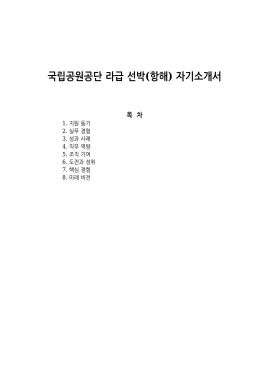 국립공원공단 라급 선박(항해) 자기소개서-1페이지