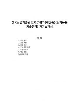 한국산업기술원 EMC평가(전장품)(전파응용기술센터) 자기소개서-1페이지