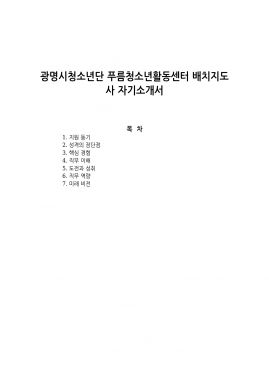 광명시청소년단 푸름청소년활동센터 배치지도사 자기소개서-1페이지