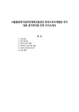 서울올림픽기념국민체육진흥공단 한국스포츠개발원 국가대표 경기력지원 인력 자기소개서-1페이지