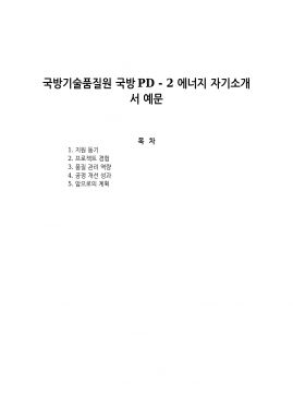 국방기술품질원 국방PD - 2 에너지 자기소개서 예문-1페이지