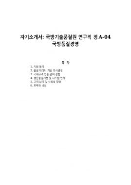 자기소개서: 국방기술품질원 연구직 정A-04 국방품질경영-1페이지