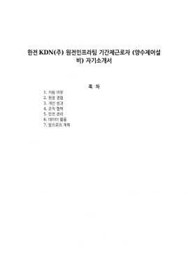 한전KDN(주) 원전인프라팀 기간제근로자 (양수제어설비) 자기소개서-1페이지
