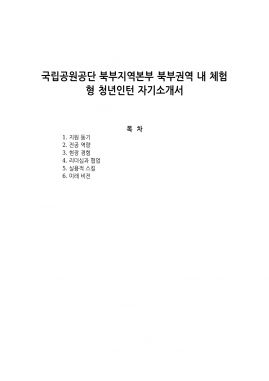 국립공원공단 북부지역본부 북부권역 내 체험형 청년인턴 자기소개서-1페이지