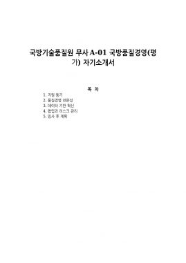 국방기술품질원 무사A-01 국방품질경영(평가) 자기소개서-1페이지