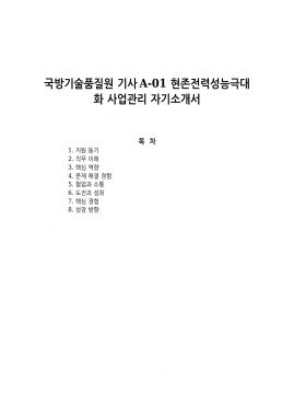 국방기술품질원 기사A-01 현존전력성능극대화 사업관리 자기소개서-1페이지