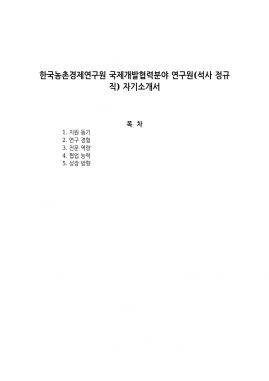 한국농촌경제연구원 국제개발협력분야 연구원(석사 정규직) 자기소개서-1페이지