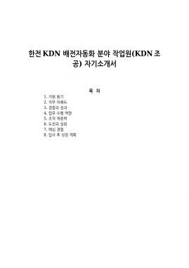한전KDN 배전자동화 분야 작업원(KDN조공) 자기소개서-1페이지