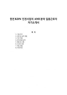 한전KDN 인천사업처 AMI분야 일용근로자 자기소개서-1페이지