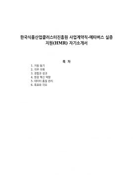 한국식품산업클러스터진흥원 사업계약직-메타버스 실증지원(HMR) 자기소개서-1페이지