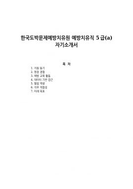 한국도박문제예방치유원 예방치유직 5급(a) 자기소개서-1페이지