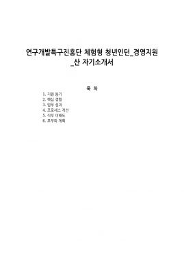 연구개발특구진흥단 체험형 청년인턴_경영지원_산 자기소개서-1페이지