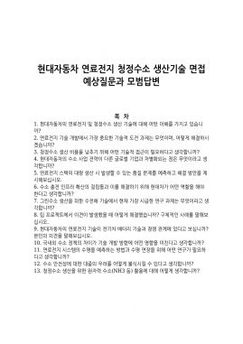 현대자동차 연료전지 청정수소 생산기술 면접 예상질문과 모범답변-1페이지